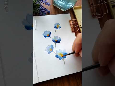 Simple blue flowers with watercolor 🔵 🎨