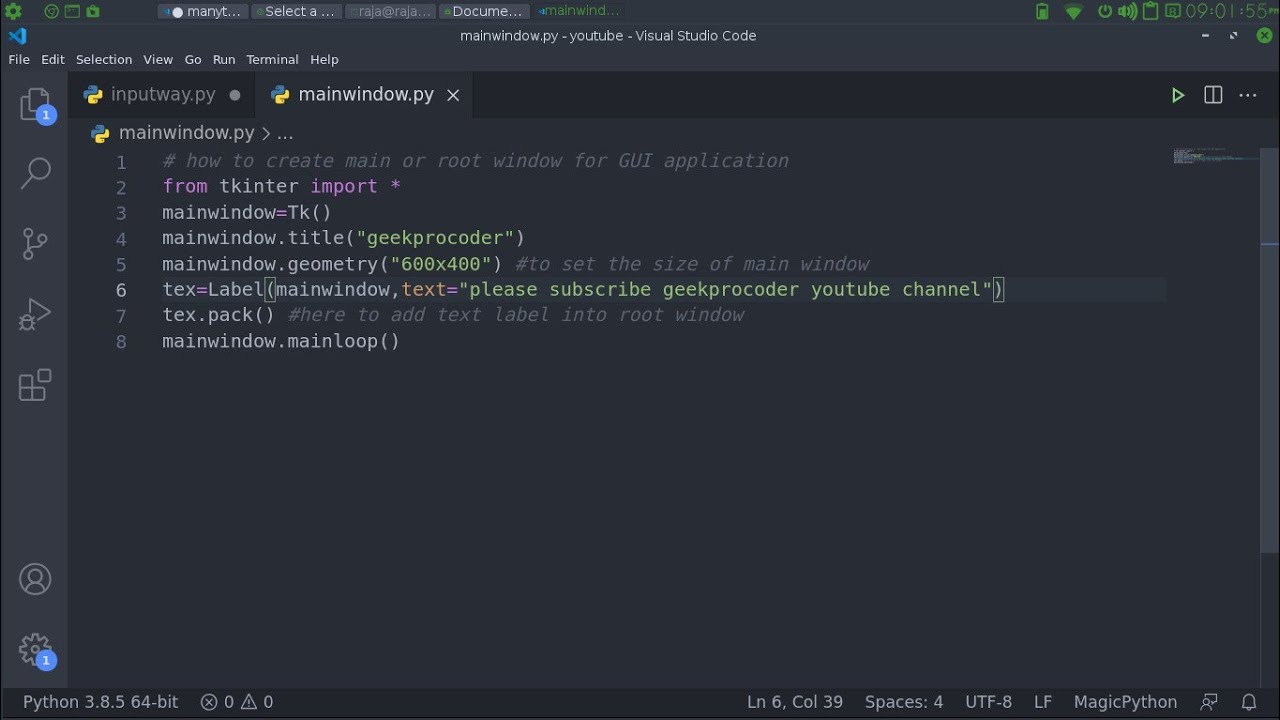 How to create root or main window in tkinter (python) #shorts #python