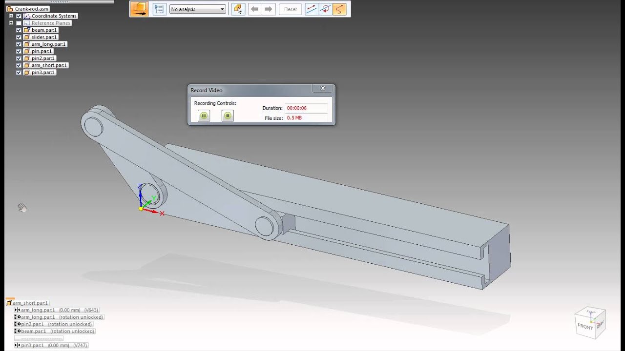 Assembly and motion simulation in Solid Edge  (crank-rod)