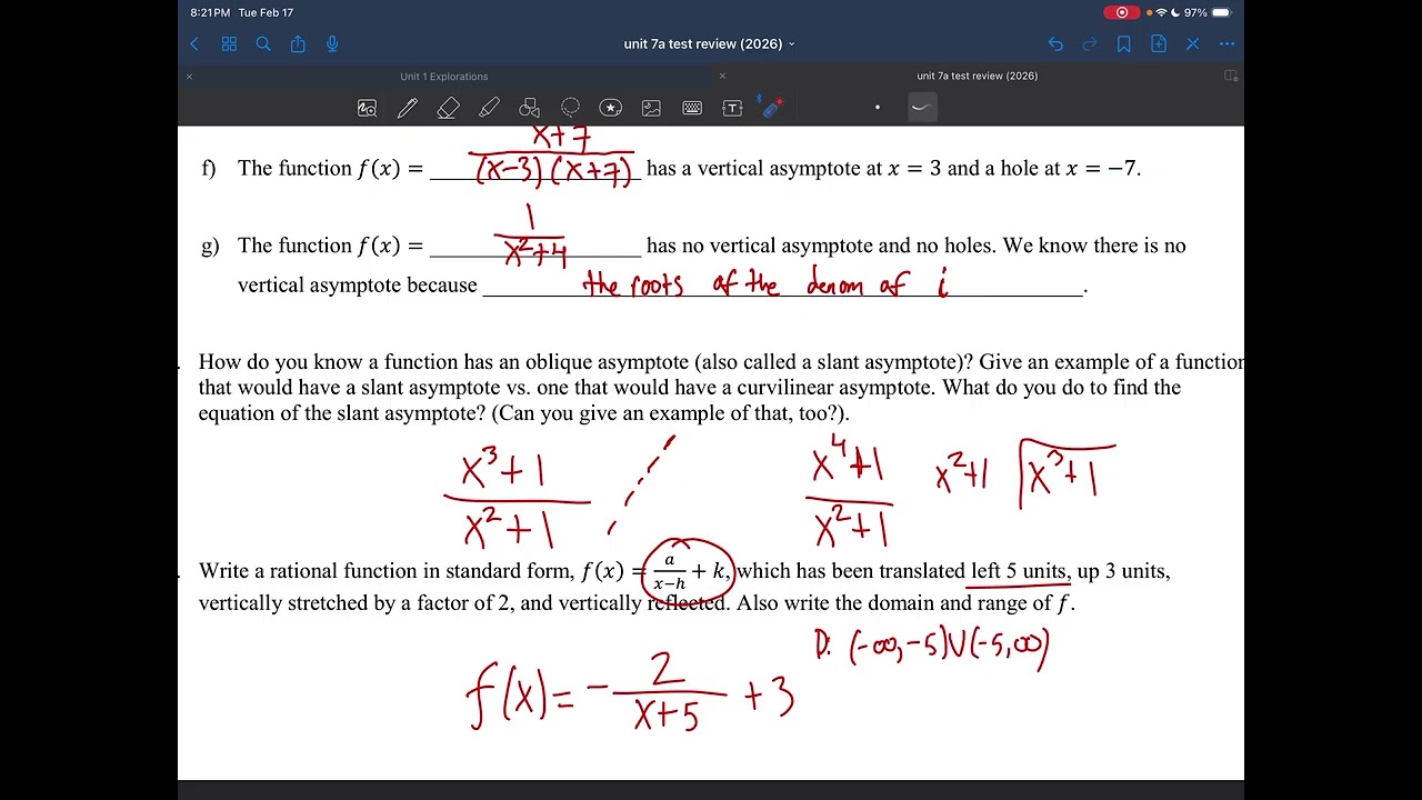 Algebra II: Unit 7A Test Review Solutions