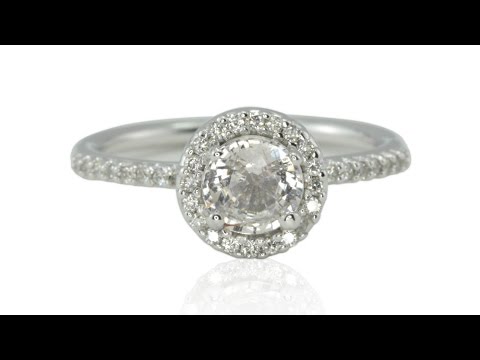 White Sapphire Ring with Round Diamond Halo and Hidden Hearts LS4500