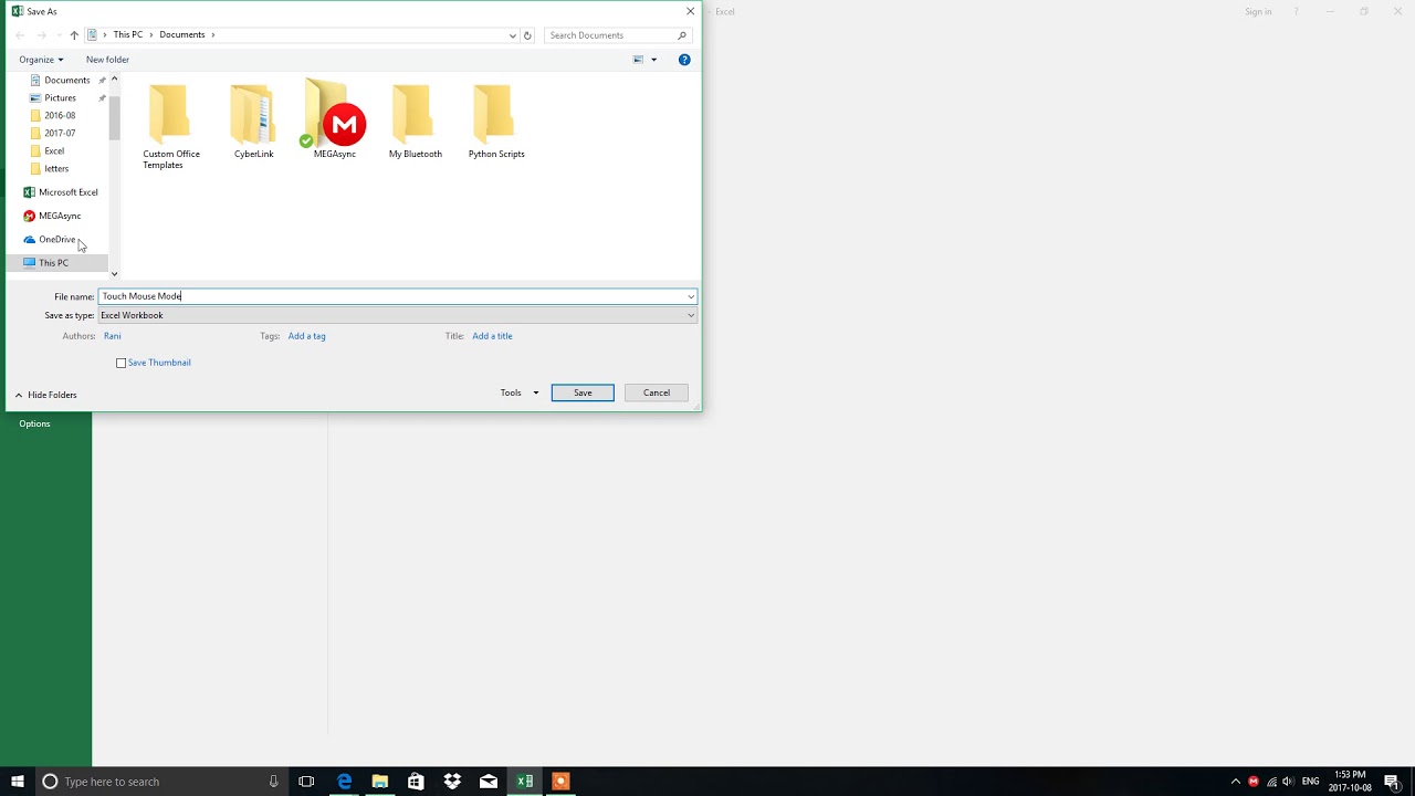 MS Excel: Touch Mouse Mode