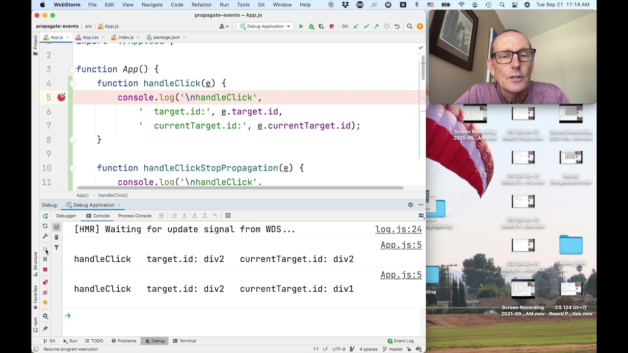 CS 124 UI—8:  React: Debugging using WebStorm