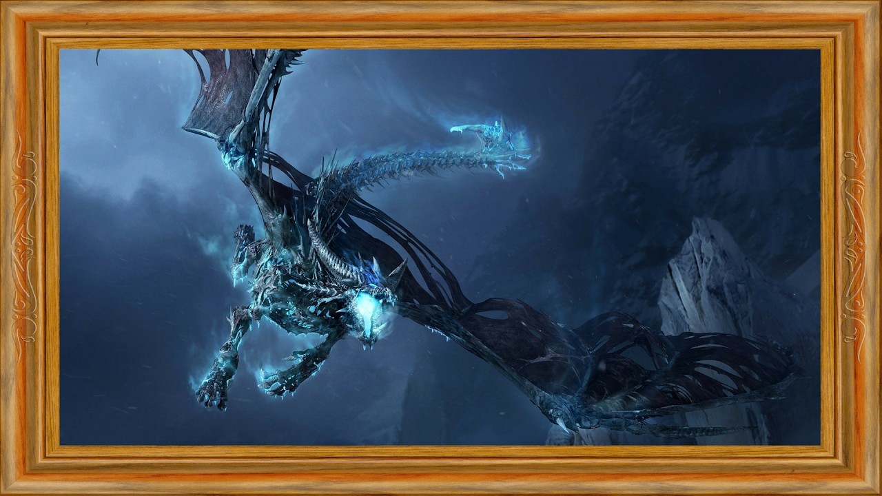 Undead Ice Dragon Soaring – 4K Framed Fantasy Wallpaper for TV