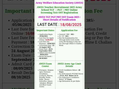 AWES Army School TGT PRT PRT Exam 2025 Apply Online #shortfeeds #skorts #selection #shortsfeed