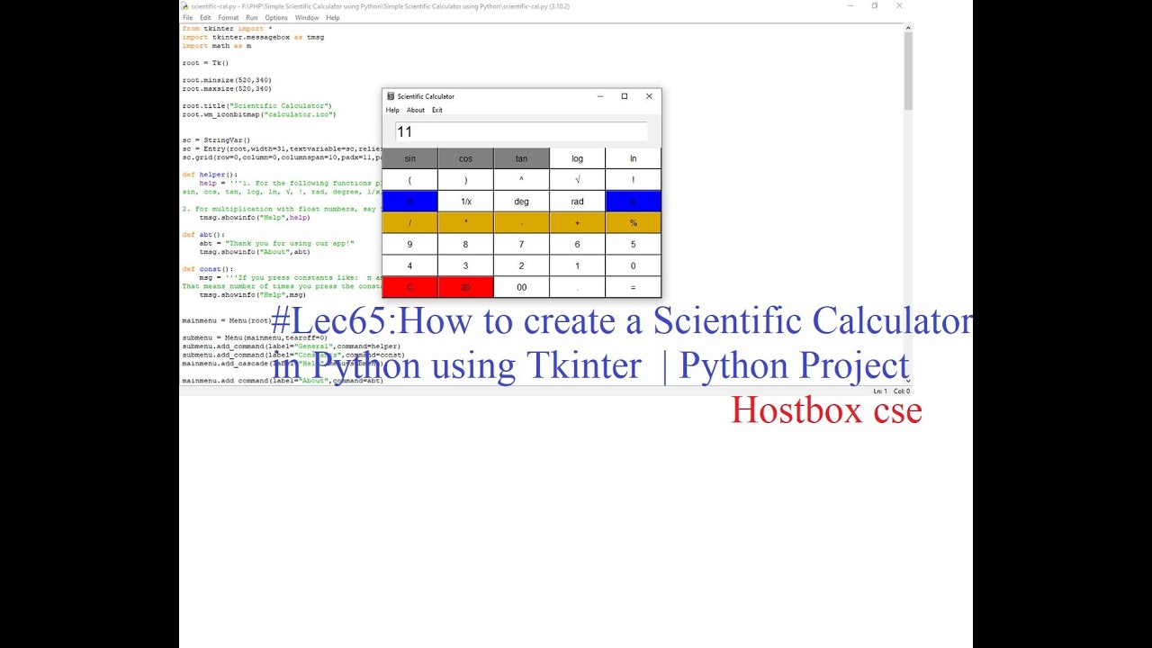 #Lec65:How to create a Scientific Calculator in Python using Tkinter  | Python Project|Hostbox cse