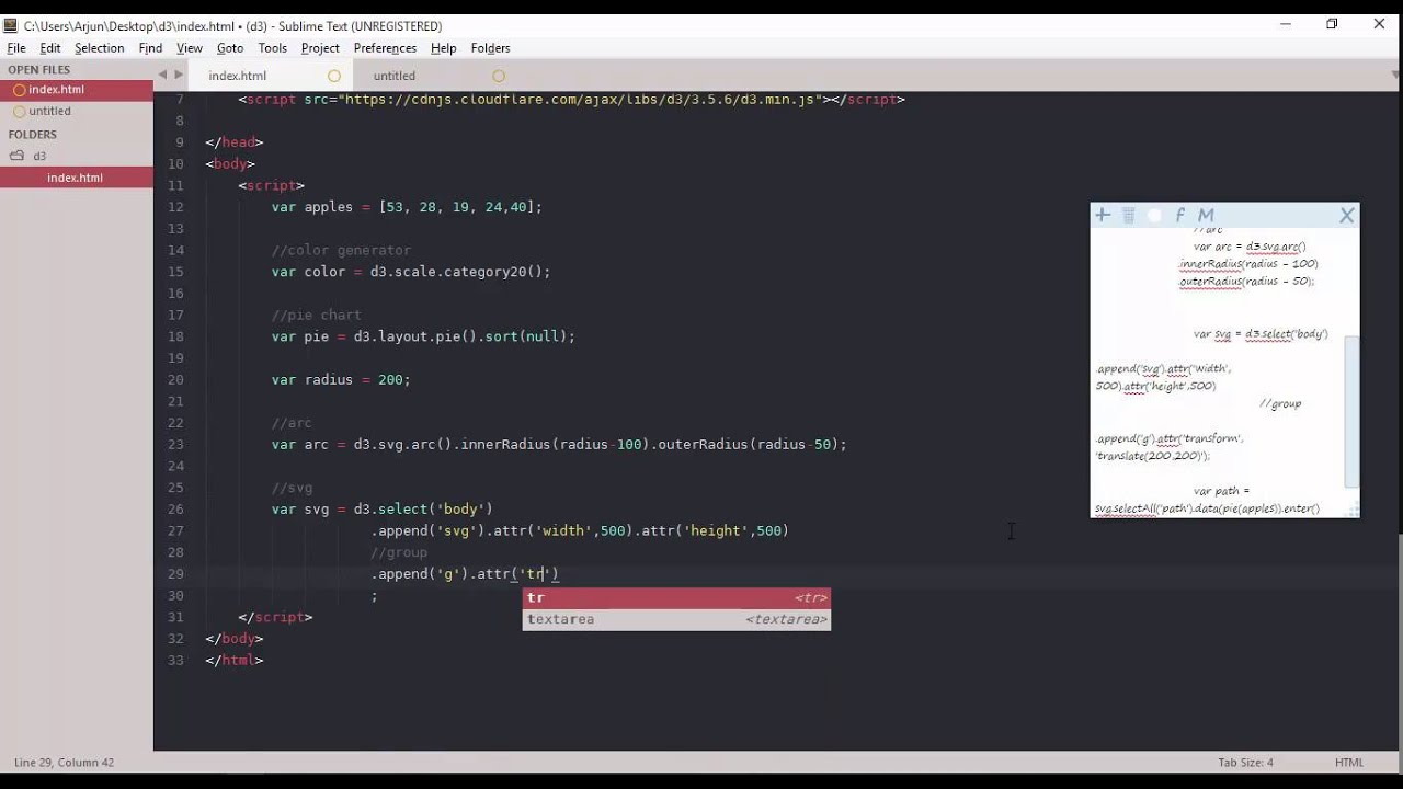 d3.js - basic donout chart, apples, groups, arc path