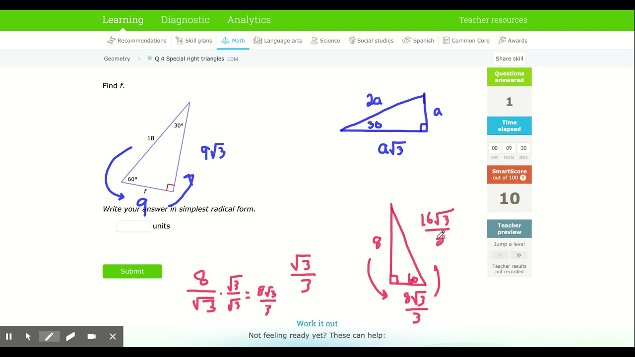 IXL - Special right triangles (Geometry practice)