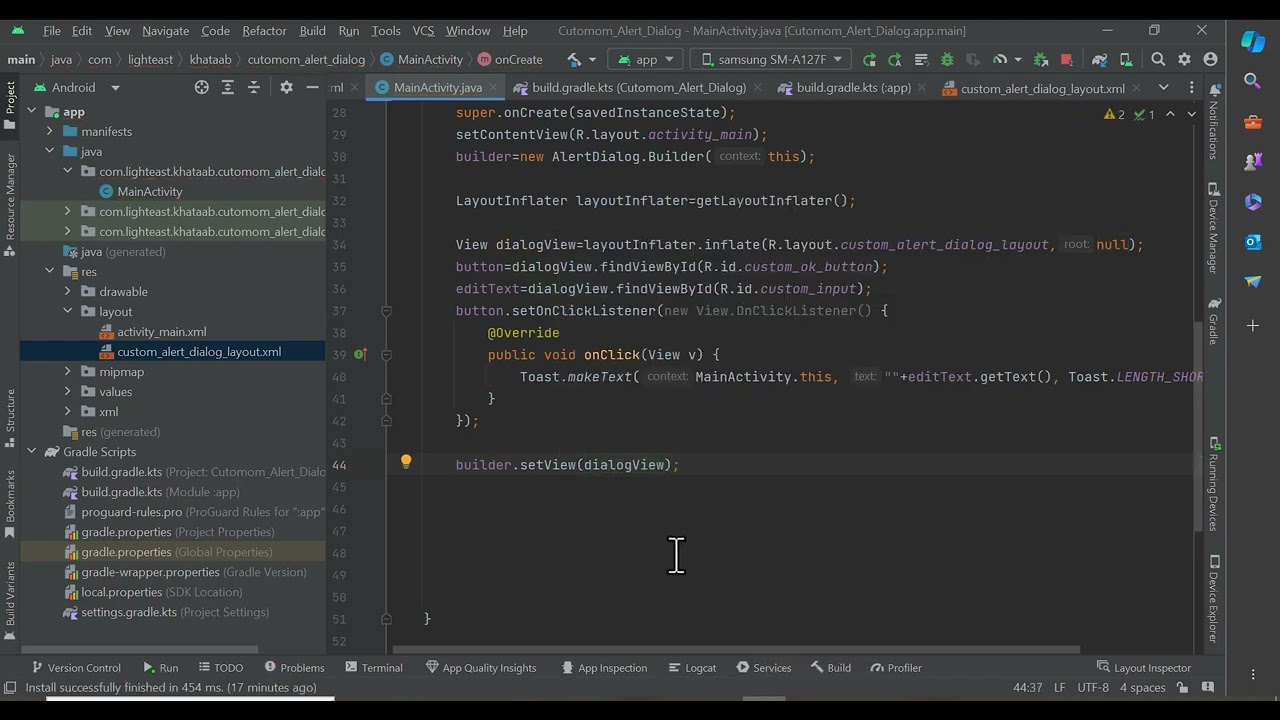 Creating Custom AlertDialog with Custom Layout using Android Java