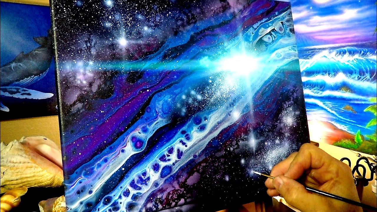 Acrylic Galaxy pour step-by-step painting with stars nebula