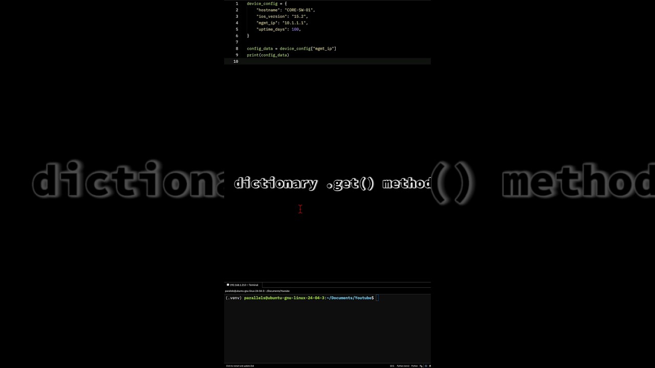 Python dictionary .get() method.  #python #programming #networkengineer #networkautomation