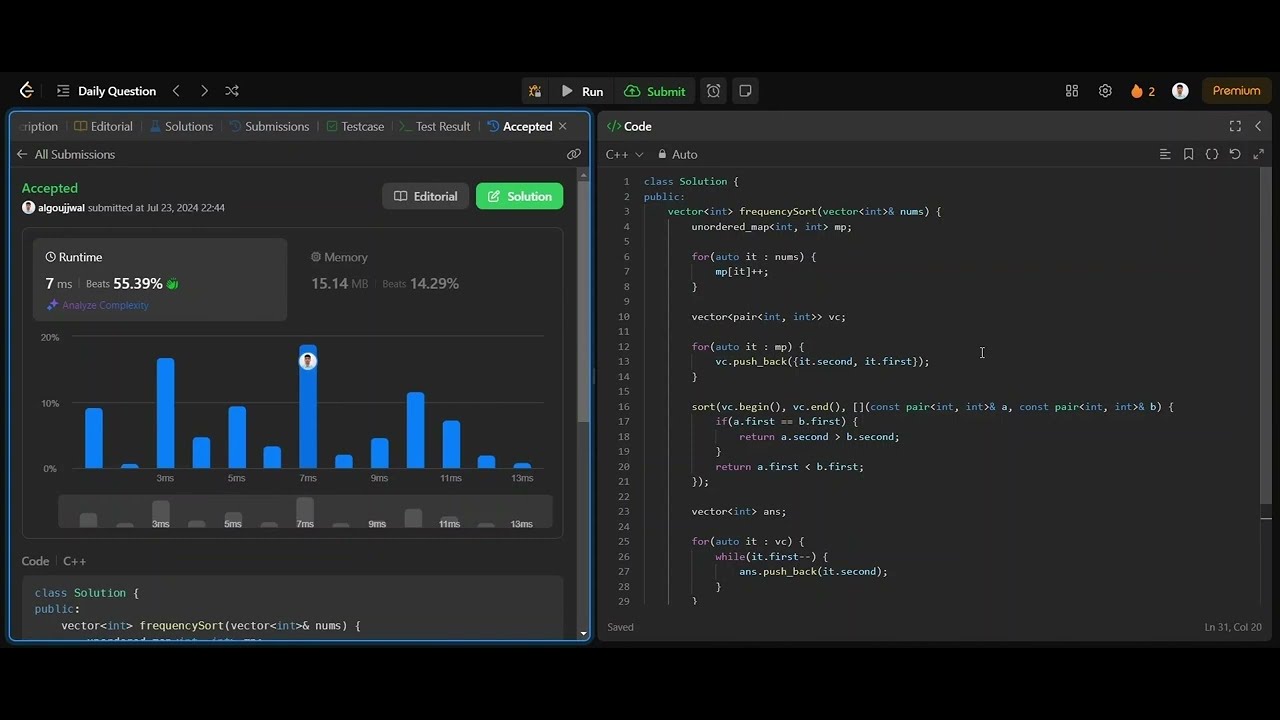 Solved LeetCode Problem 1636 || Sort Array by Increasing Frequency