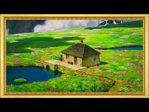 Ghibli Studio ( Howl's Moving Castle - landscape) | Gold Frame TV Art Screensaver for TV Wallpaper🌸💕