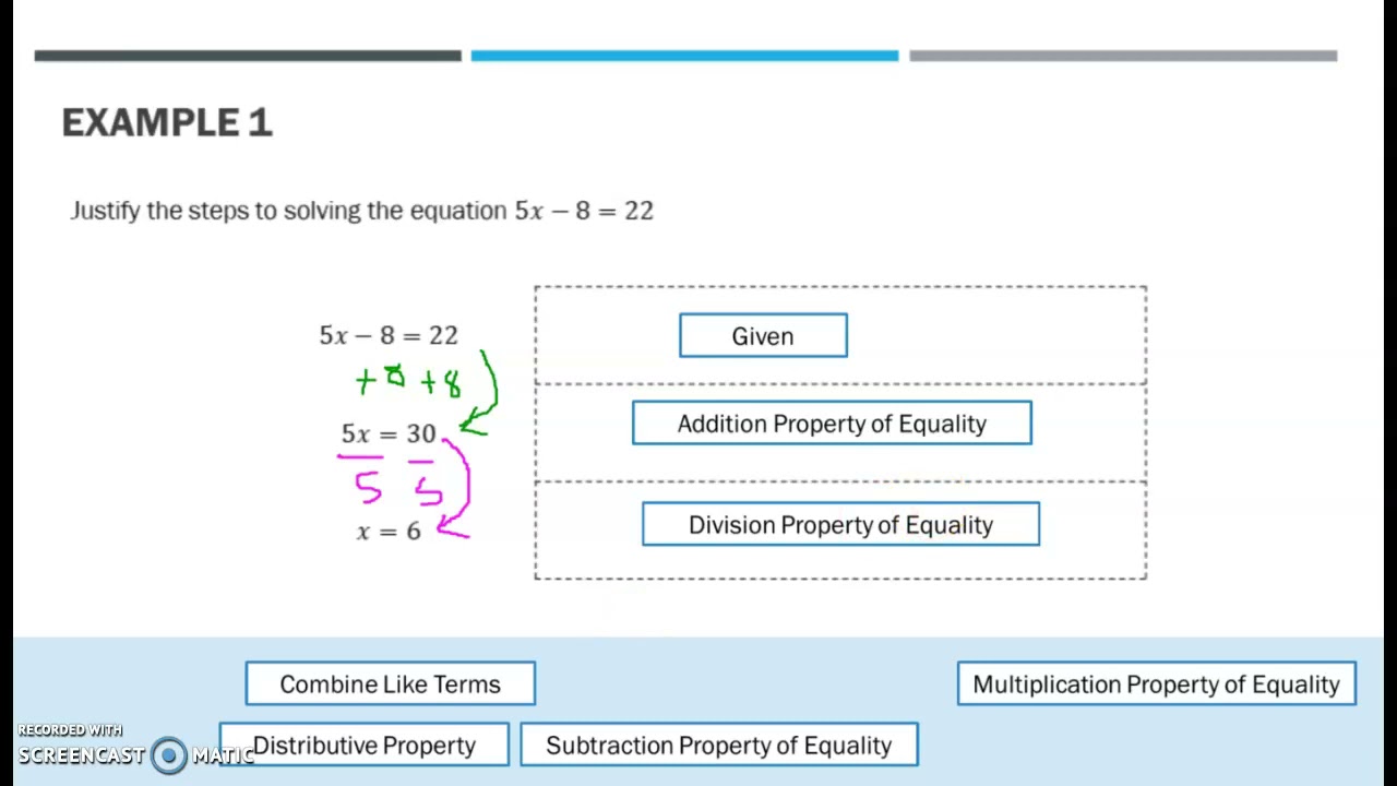 Algebra: Justify Steps to Solving Equations