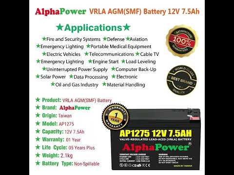 AlphaPower VRLA AGM(SMF) Battery 12V 7.5Ah.
