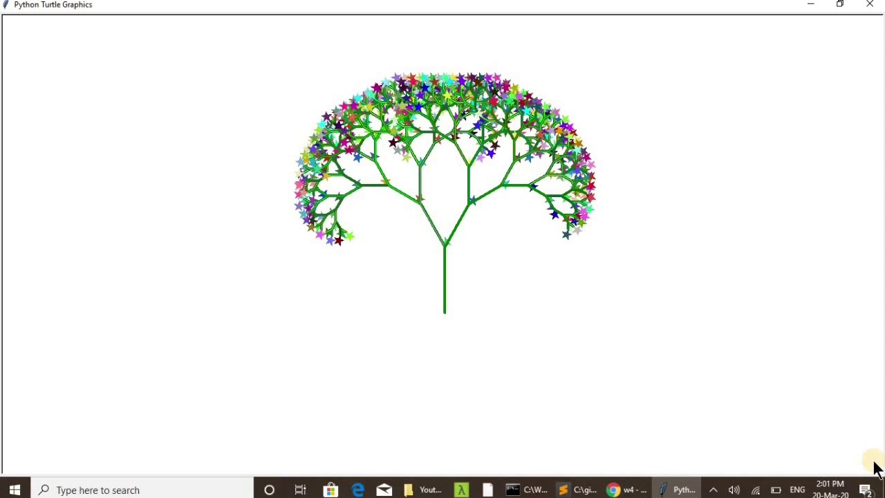 Python Turtle Graphics with Music - Star Tree. Python Code Challenge Recursive Binary Tree