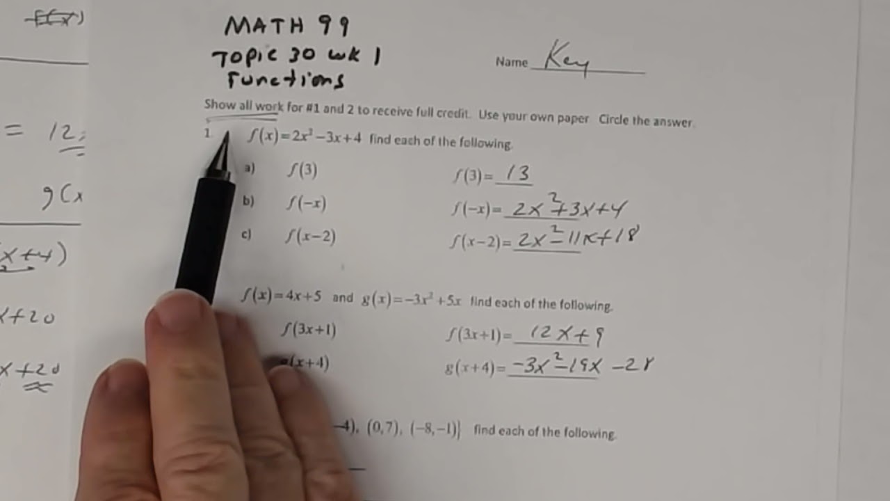 Key Worksheet Evaluating Functions