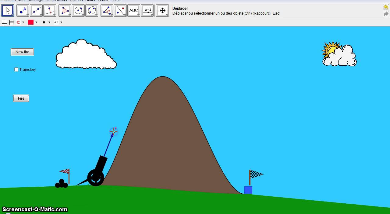 Canon fire parabola with Geogebra(old game on Mac (1987))