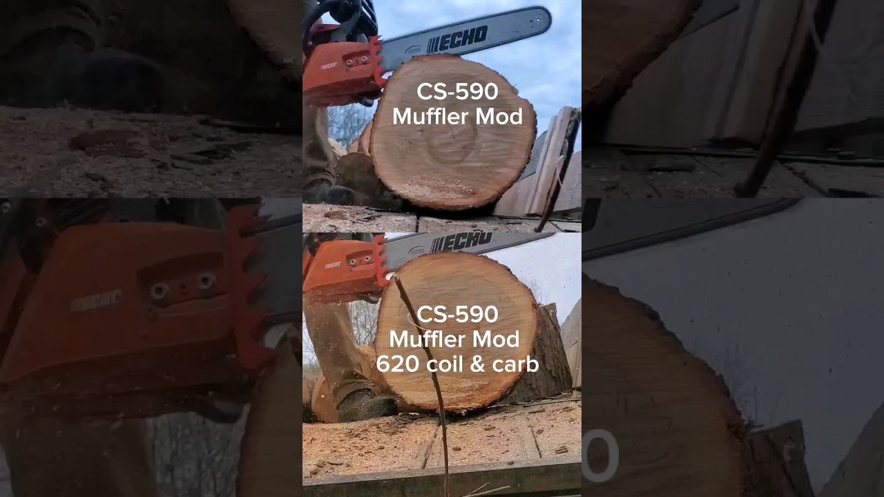 CS-590 Timberwolf modified vs. CS-590 with muffler mod #chainsaw #firewood #diy