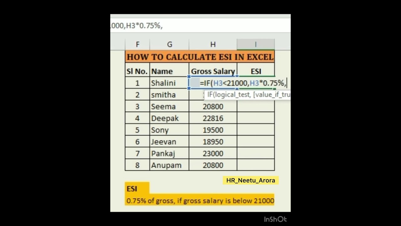 How to calculate ESI in Excel sheet / ESI calculation #esic #esicclasses