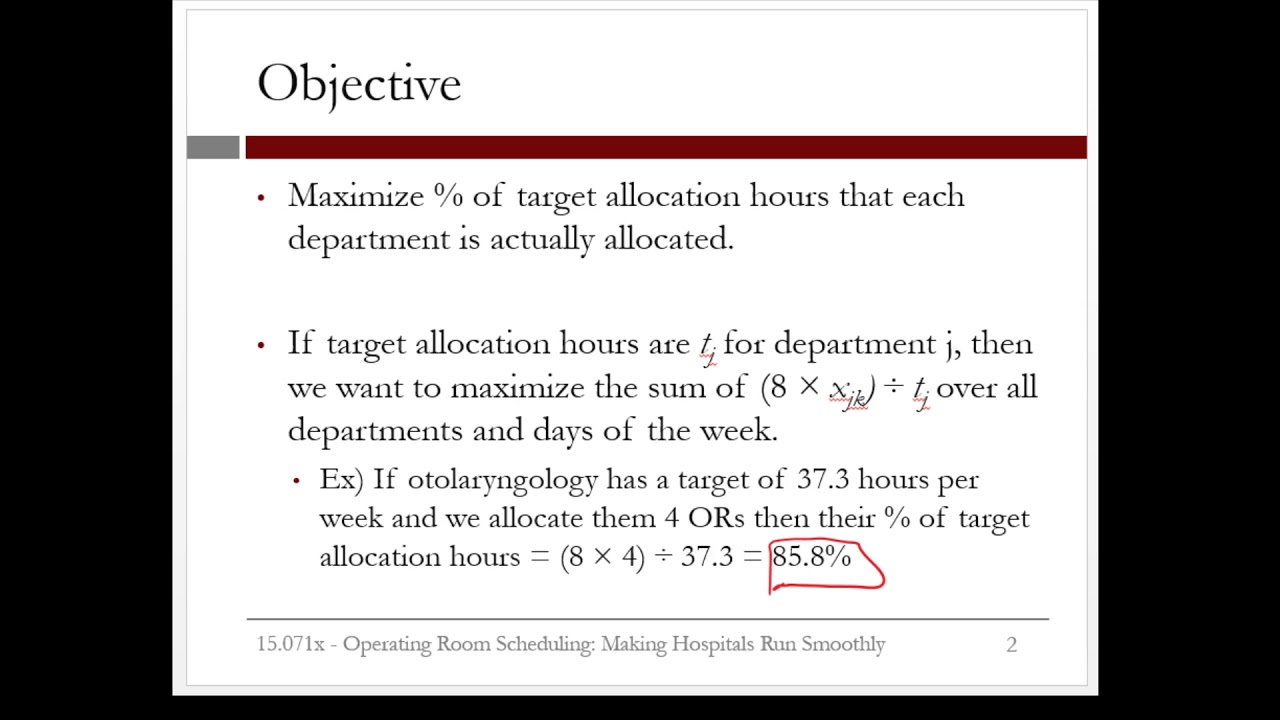 9.4.3 R9. Operating Room Scheduling  - Video 2: An Optimization Model