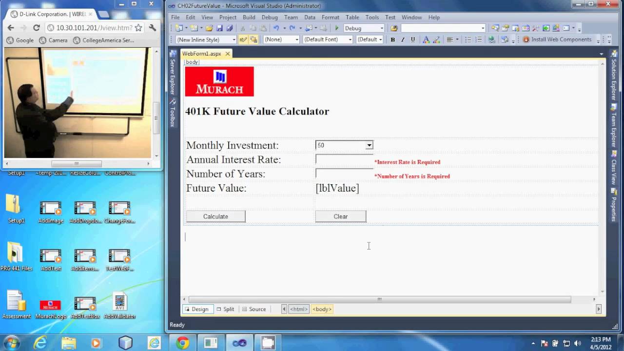 PRG 310 - Visual Studio 2010 - Add a Range Validator