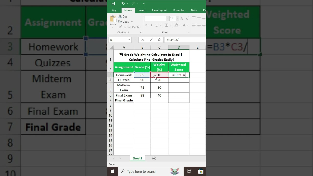 🎓 Grade Weighting Calculator in Excel | Calculate Final Grades Easily!