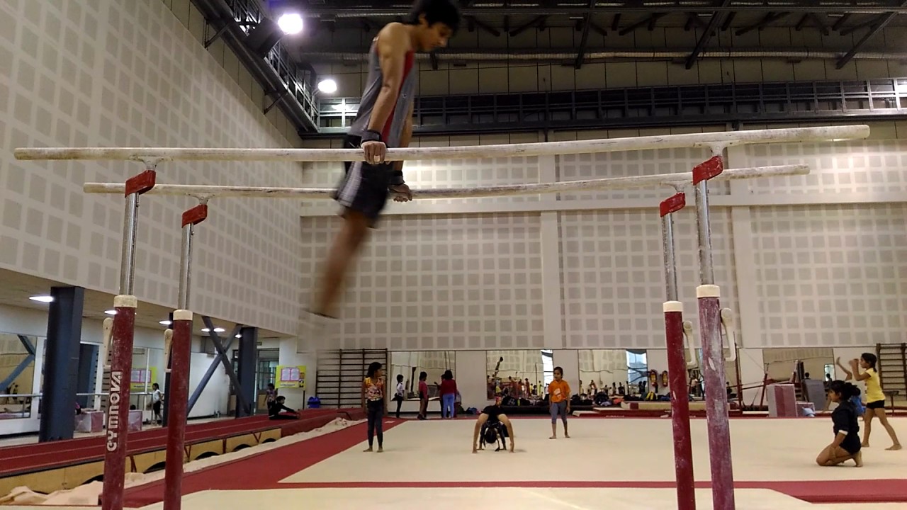 Gymnastics parallel bars E class dismount forward side double front