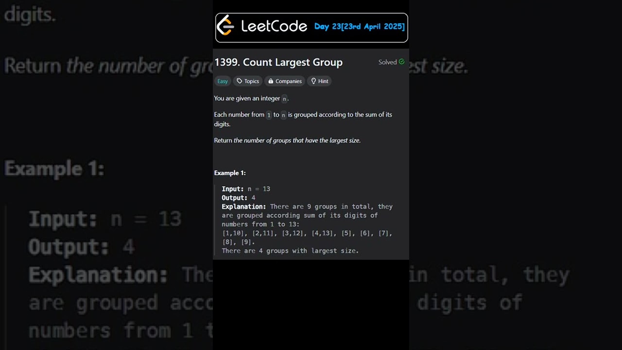 DAY 23/365 OF CODING CHALLENGE  | COUNT LARGEST GROUP
