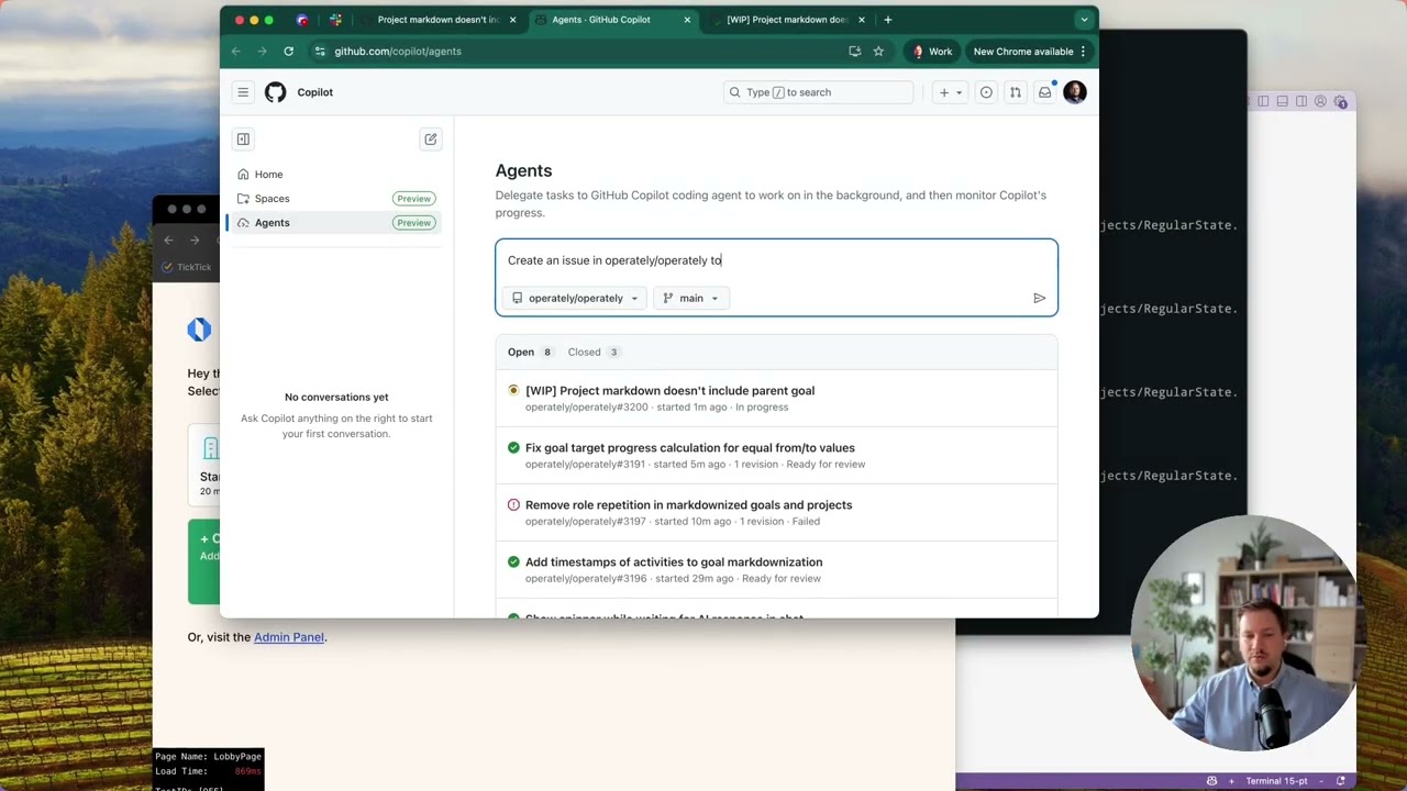 Using delegated github copilot agents to develop Operately