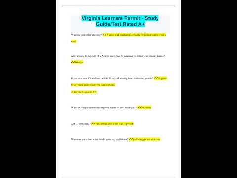 Virginia Learners Permit Study Guide Test Rated A+