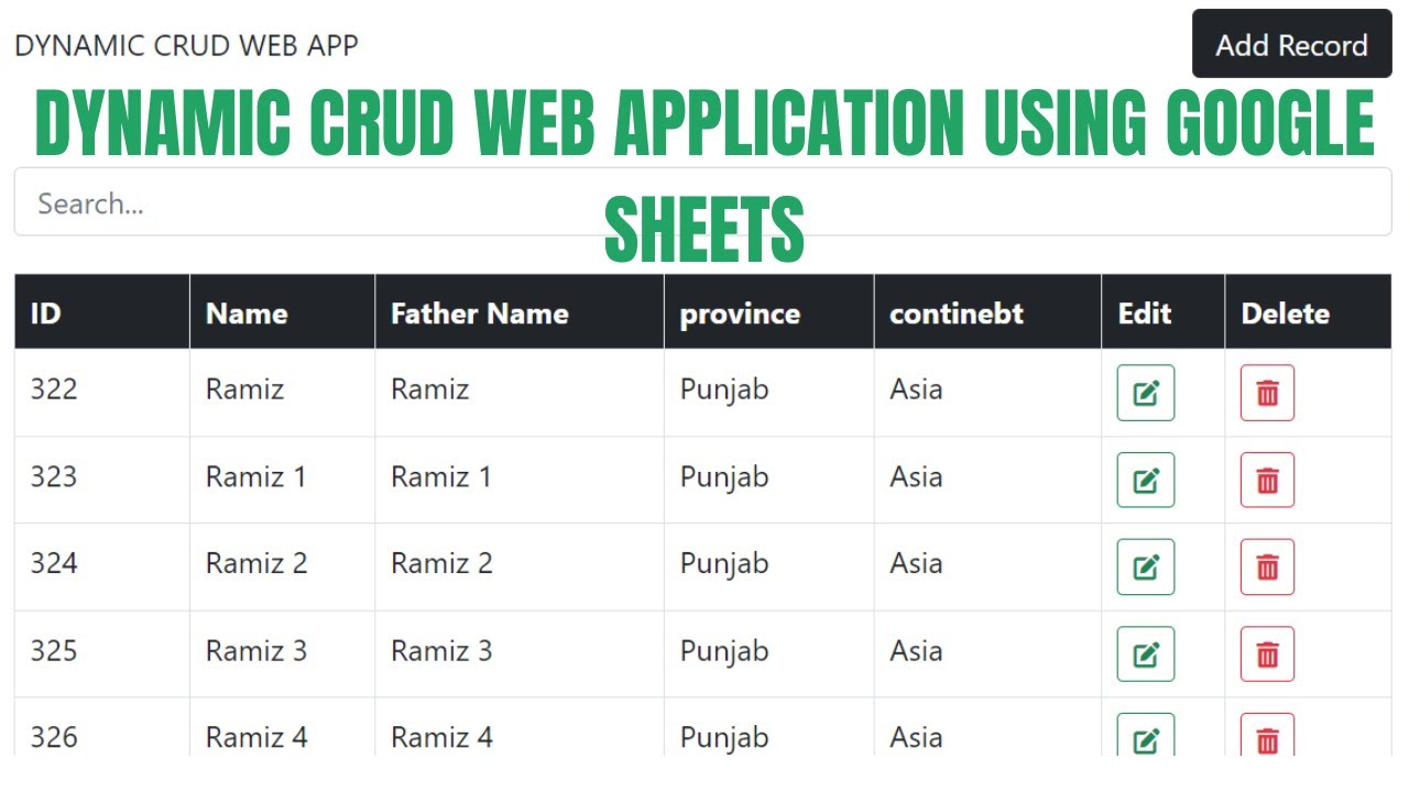 COMPLETE DYNAMIC CRUD WEB APP USING GOOGLE SHEETS & APPSCRIPT | R35
