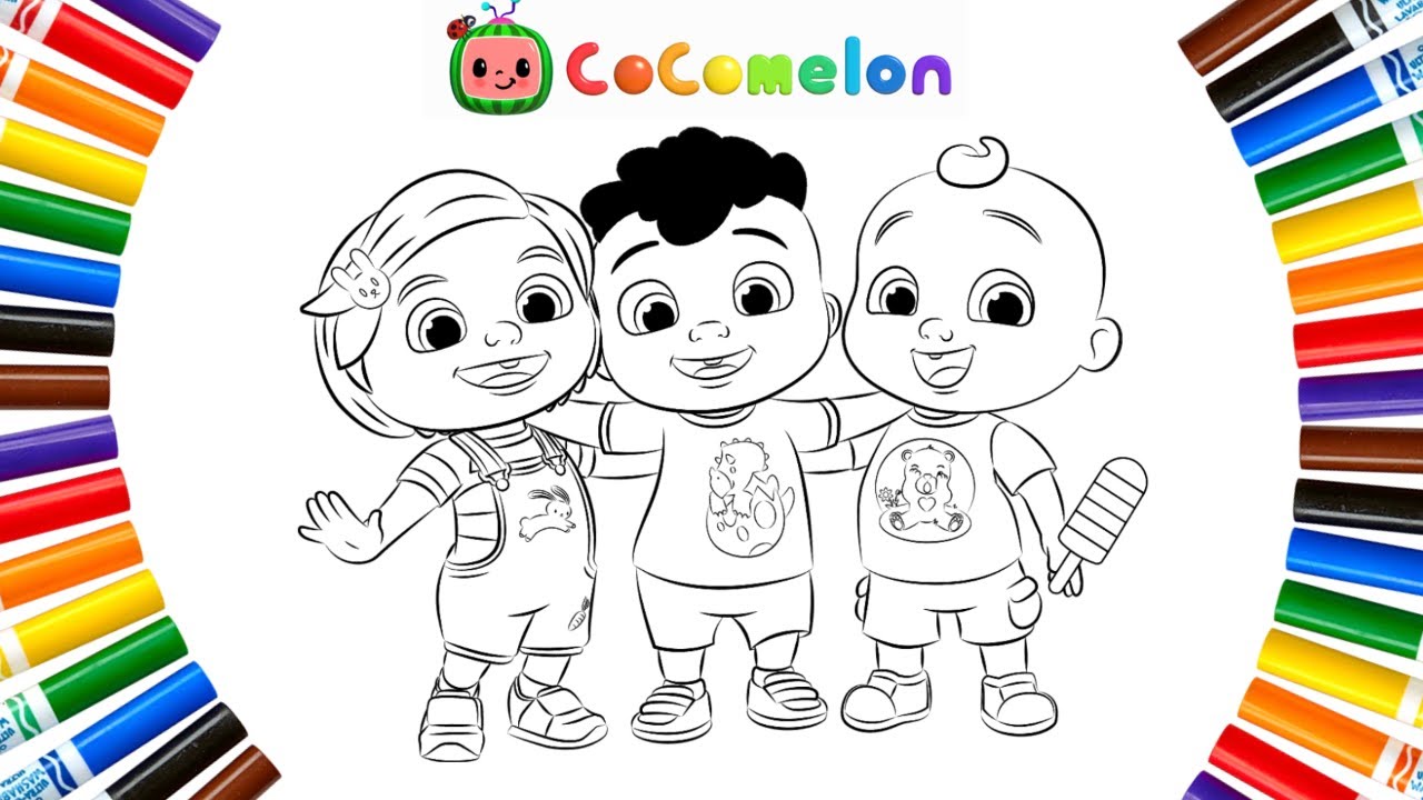 CoComelon Characters  Coloring Page JJ Cody and Nina