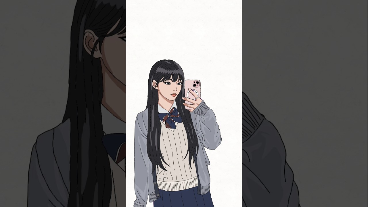 Cute High School Girl Taking Selfie 📱✨ Easy Drawing Tutorial Drawing a Beautiful School Girl