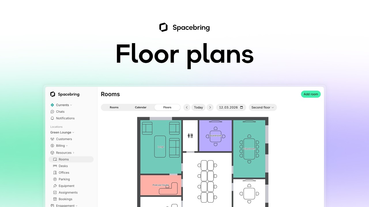 Floor plans demo — visualize resources and track occupancy at your coworking space