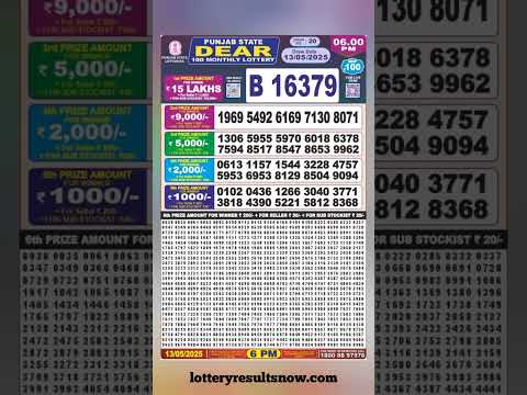 Punjab State Dear 100 Monthly Lottery 13-05-2205 At 6:00 PM Result Declared