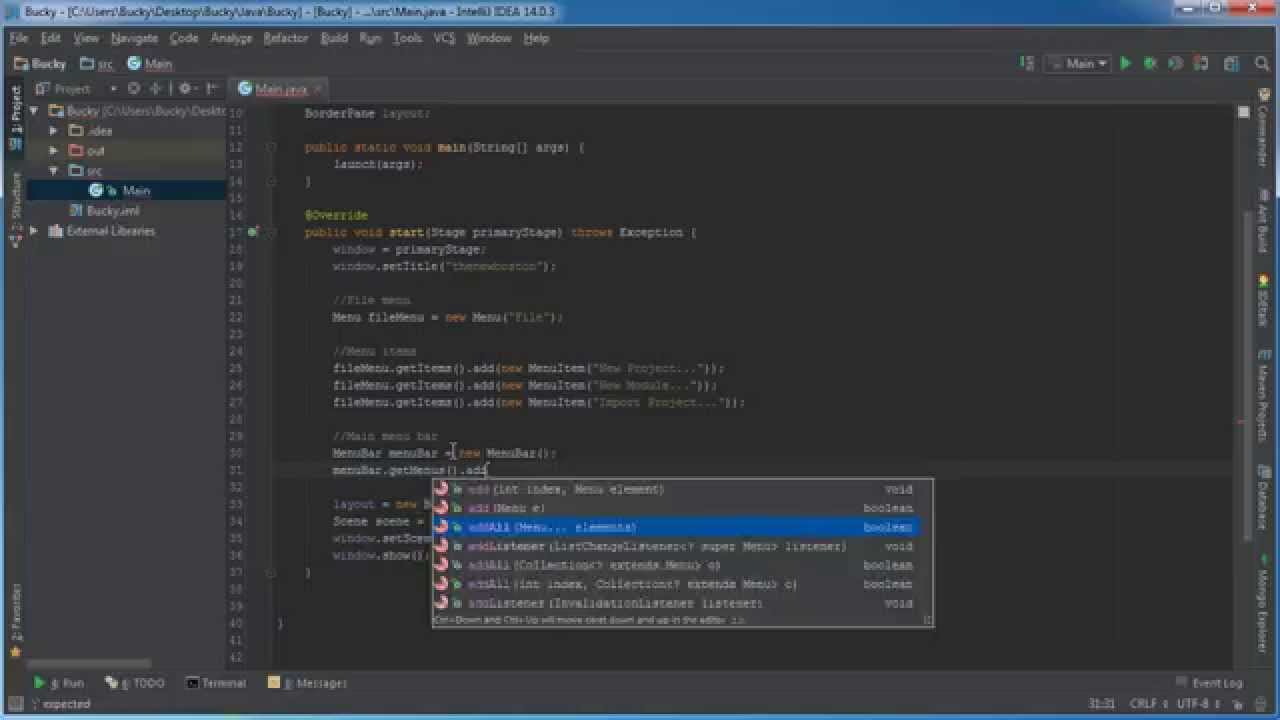 JavaFX Java GUI Tutorial - 21 - Making Menus