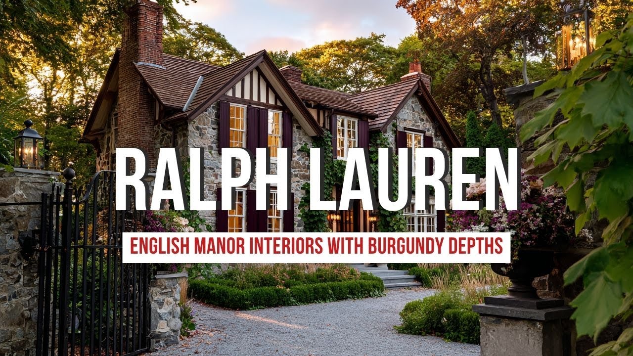 Ralph Lauren Inspired English Manor Interiors with Burgundy Depths and Wintertime Oak Grace