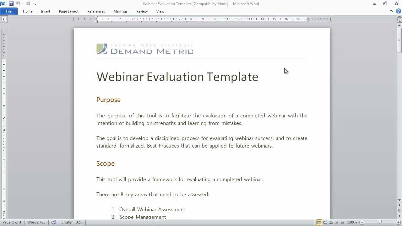 Webinar Evaluation Template