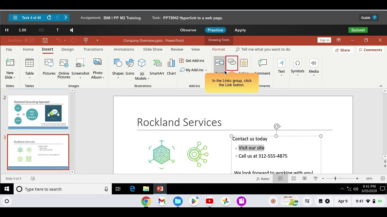 BIM I PowerPoint Module 2 Training Task Tutorial: PPT8942 Hyperlink to a web page.