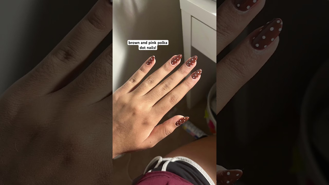 brown and pink polka dot nails!!