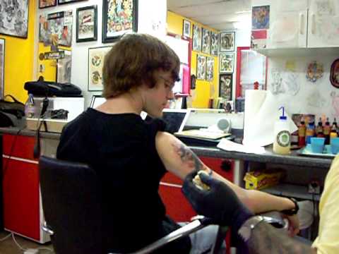 Chris loving his new tattoo at Skin Thrills in Roanoke Virginia