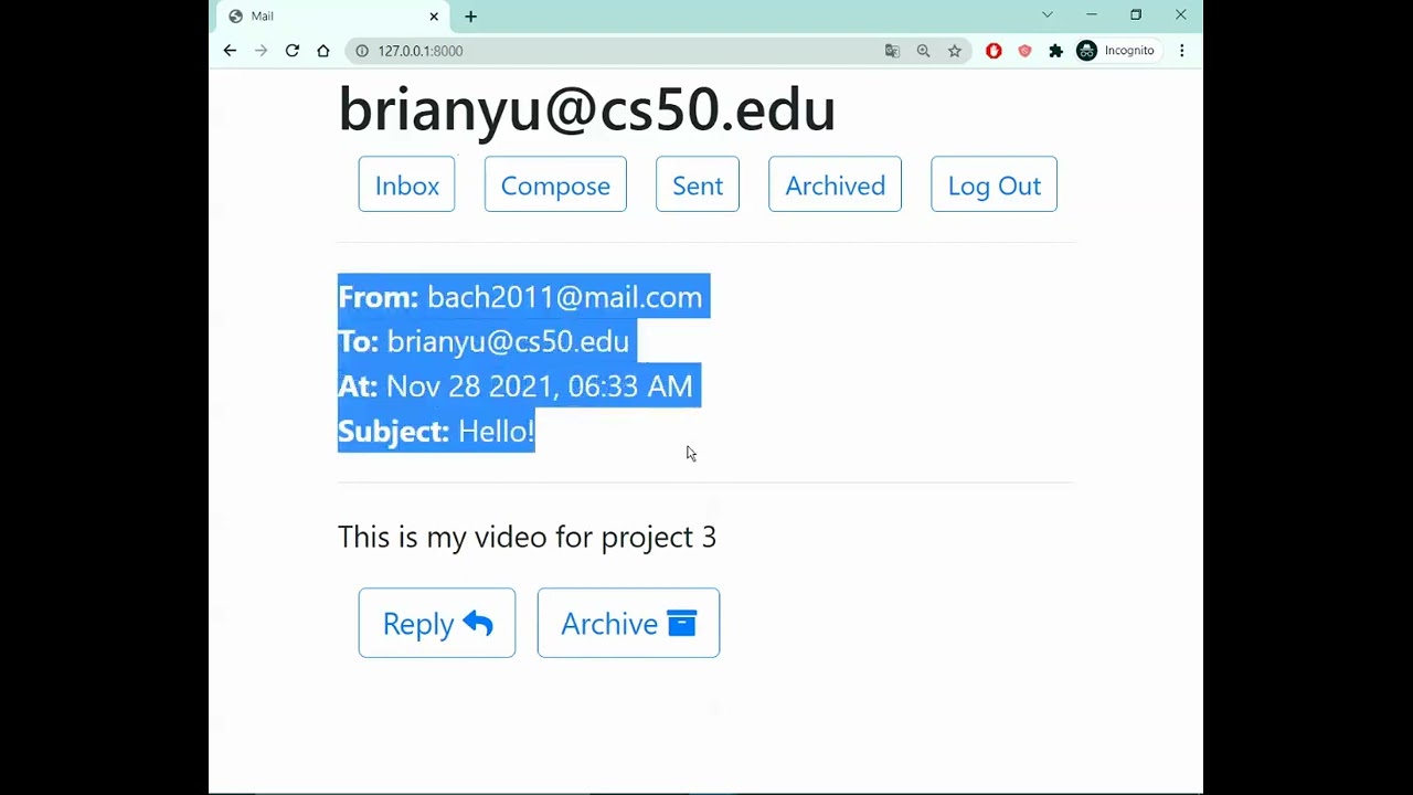 CS50 Web Programming with Python and Javascript   Project 3 Mail