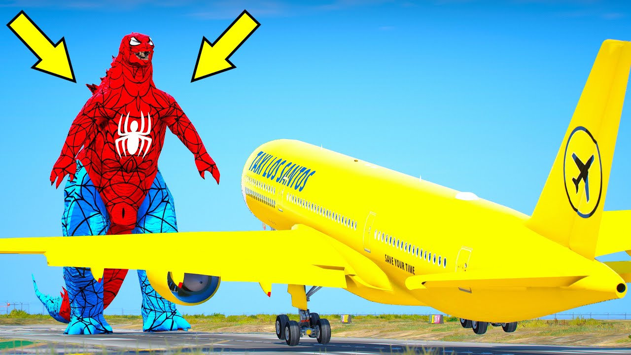 Airplane Crashes Into Godzilla Spider-Man In Grand Theft Auto 5