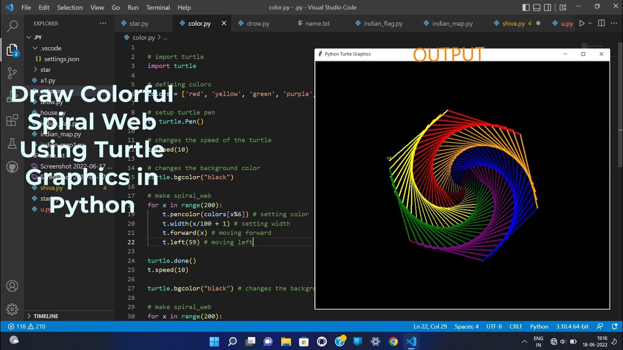 Draw Colorful Spiral Web Using Turtle Graphics in Python