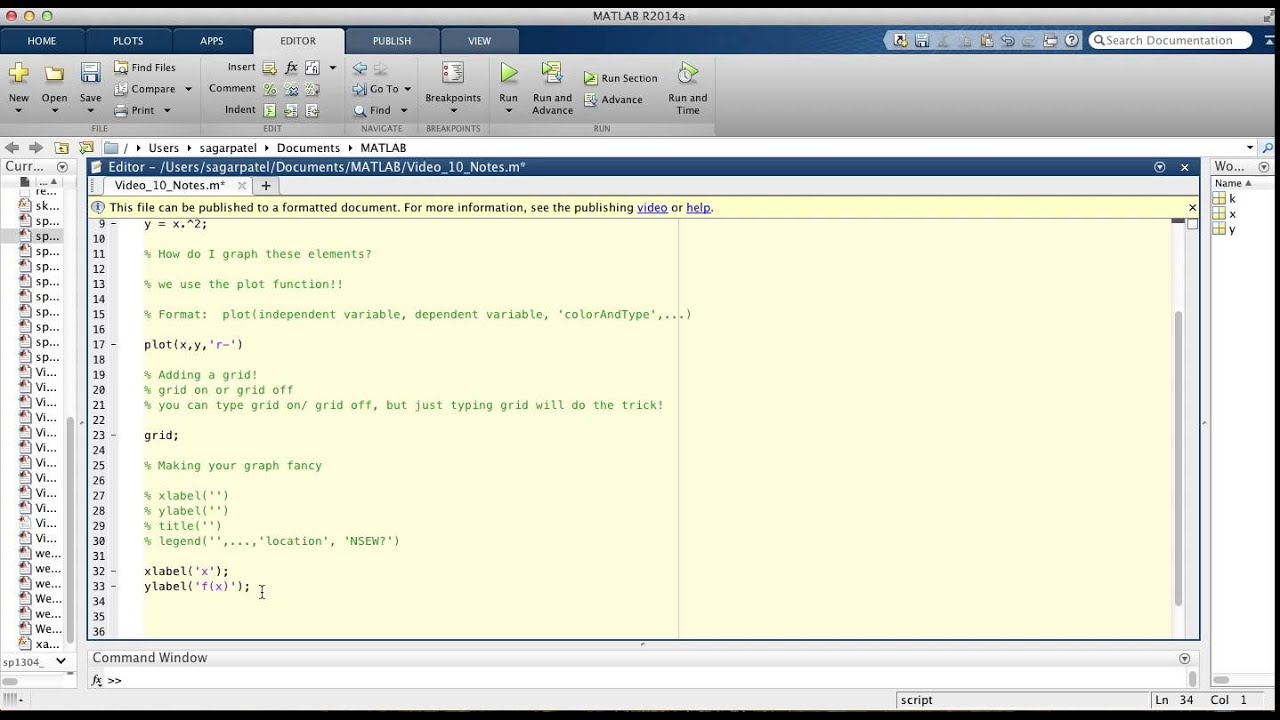 MATLAB Video 10: the Plot function and 2D graphing