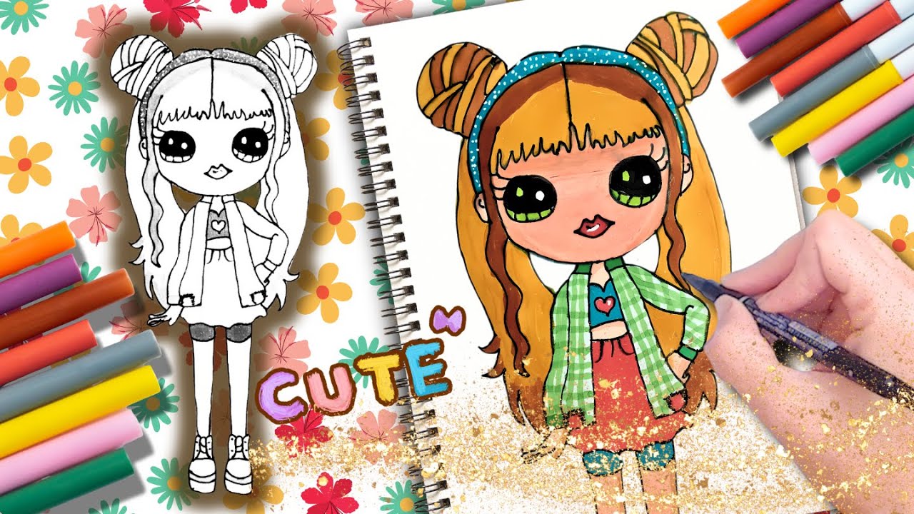 Como desenhar uma BONECA FOFA kawaii TUMBLR SUPER FASHION (Desenhar e pintar a bonequinha)