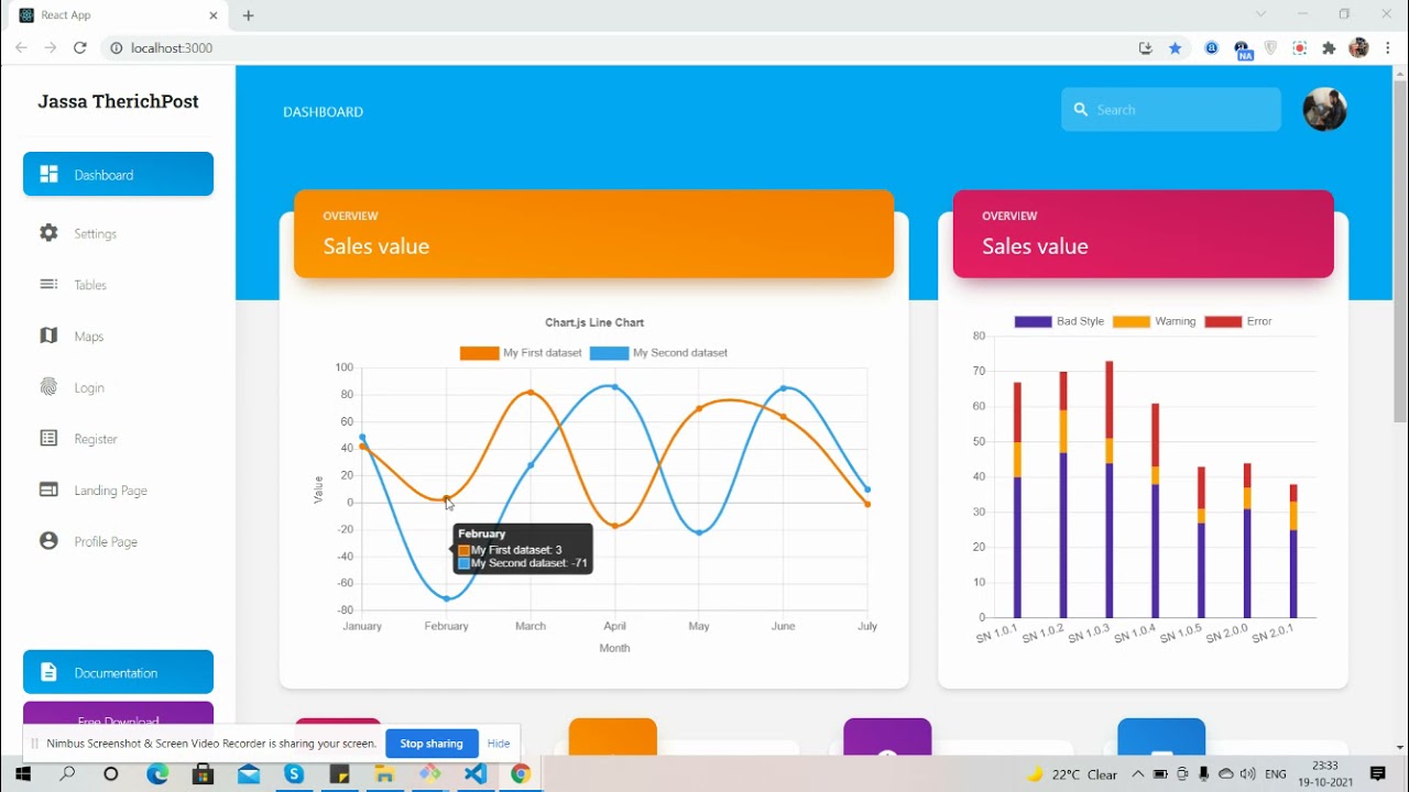 Reactjs Material Tailwind Admin Dashboard Free