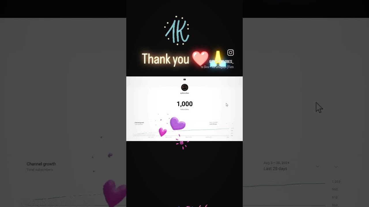 We just hit 1000 subscribers | Thank you for 1K subs #pythonvibes #pythonvibes_   #1000subscribers