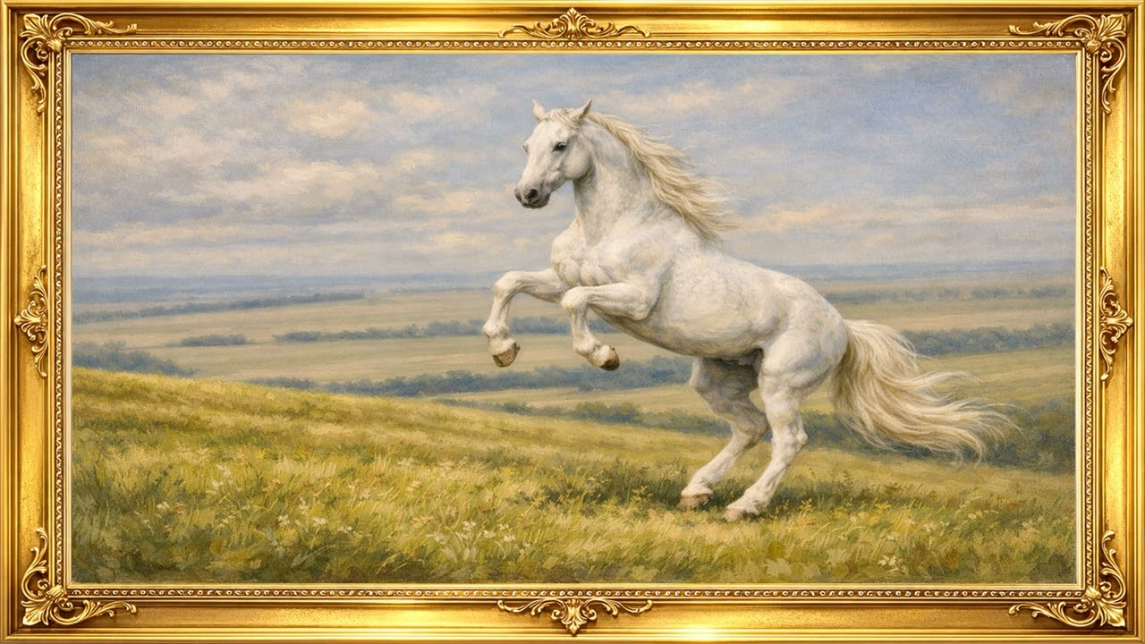 White Horse Rearing Up | TV Frame 4K | 2 Hours | @tvframeart9